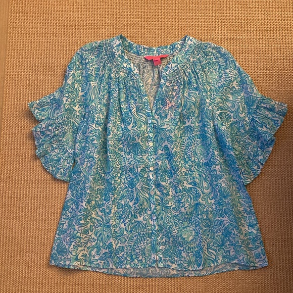 Lilly Pulitzer | Tops | Nwt Lilly Pulitzer Talya Short Sleeve Linen ...